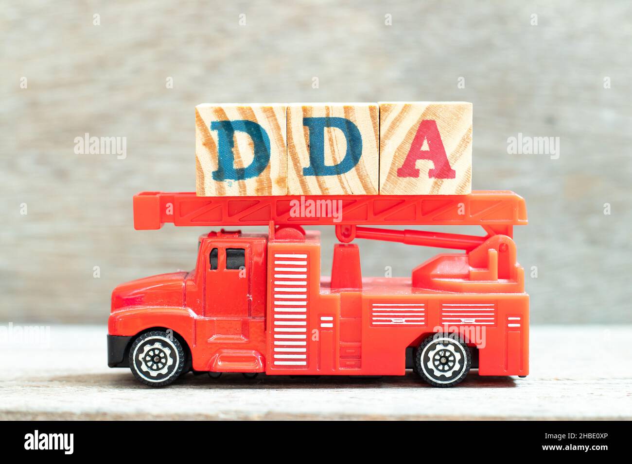 Fire ladder truck hold letter block in word DDA (Abbreviation of ...