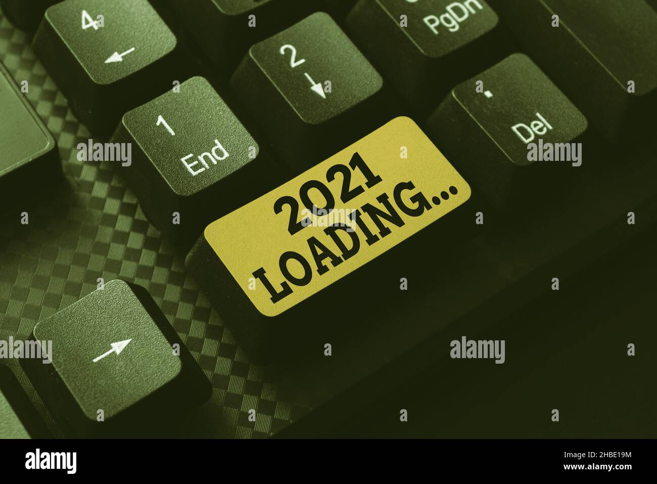 Hand writing sign 2021 Loading.... Concept meaning a year composed of a series of events that ...