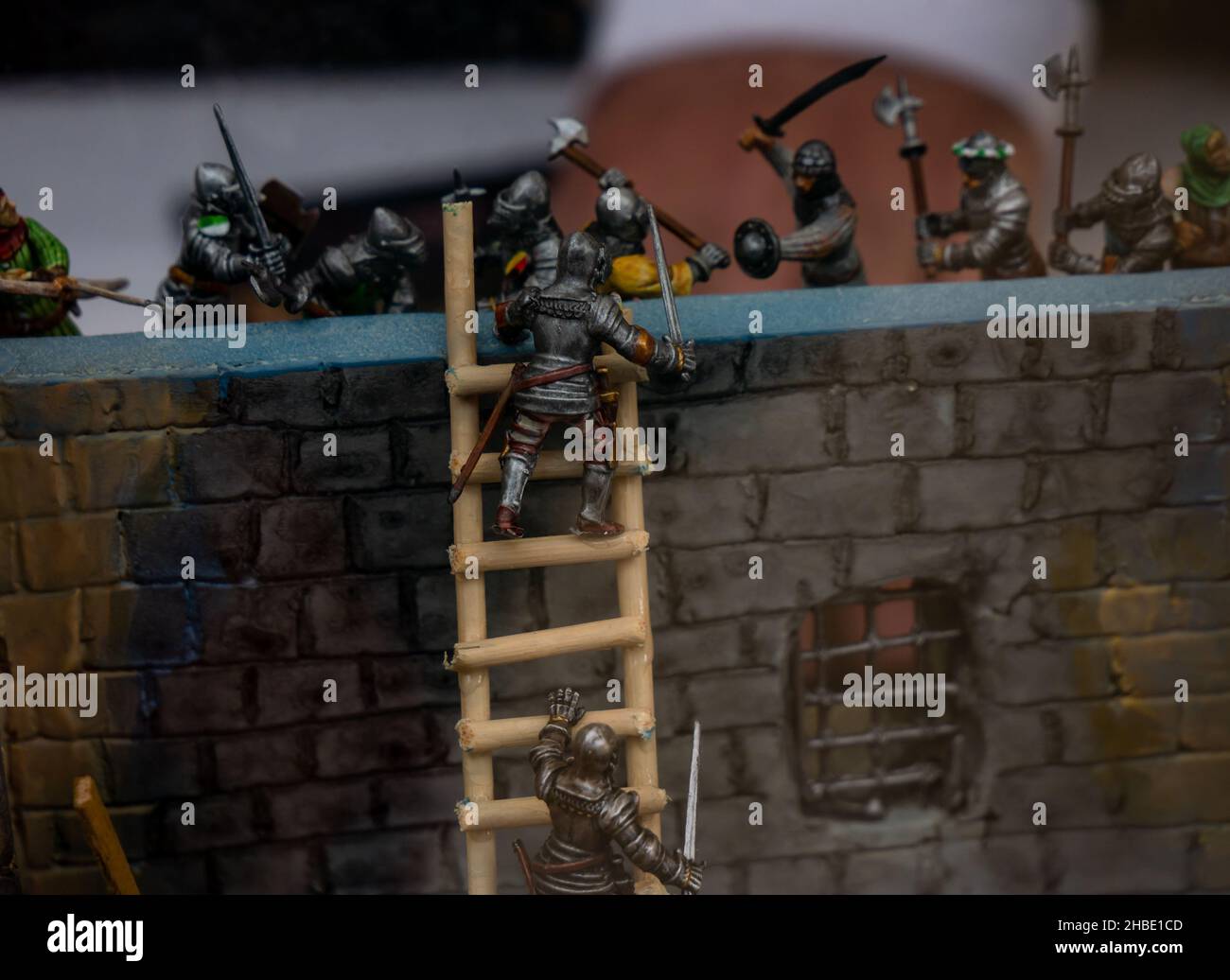 Close up diorama medieval assault on the castle Stock Photo - Alamy