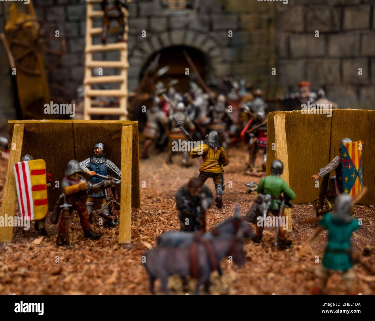 Close up medieval diorama assault on the castle frontal siege Stock ...