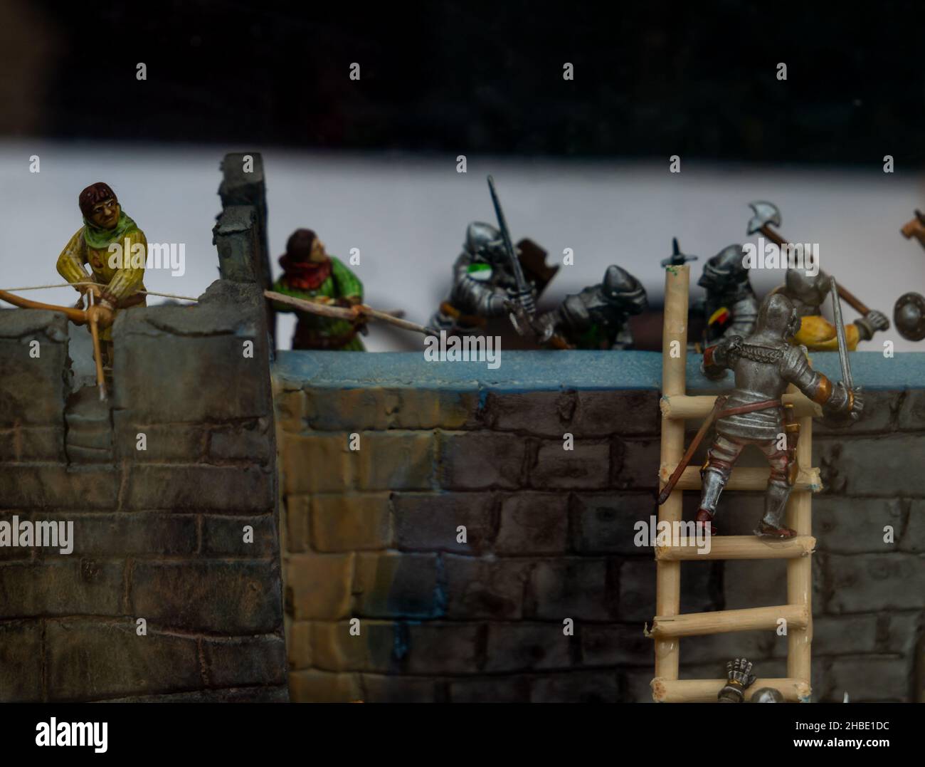 Close up diorama medieval assault on the castle Stock Photo - Alamy