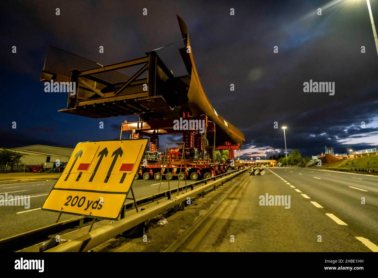 New Bridge being constructed and installed over M8 in Glasgow at night ...