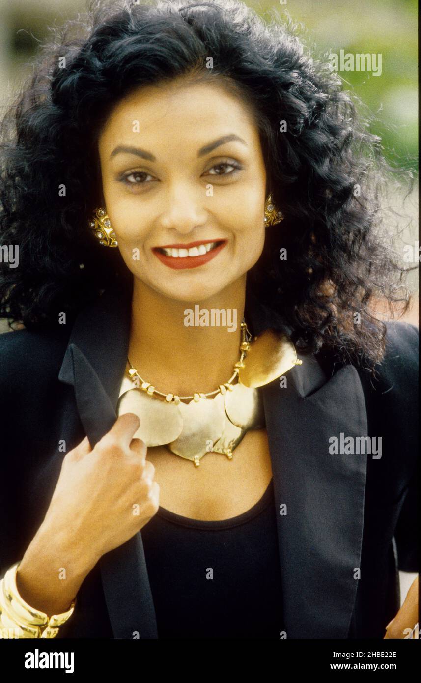 Shakira Caine wife of Michael Cain with her designs October 1988 Stock ...