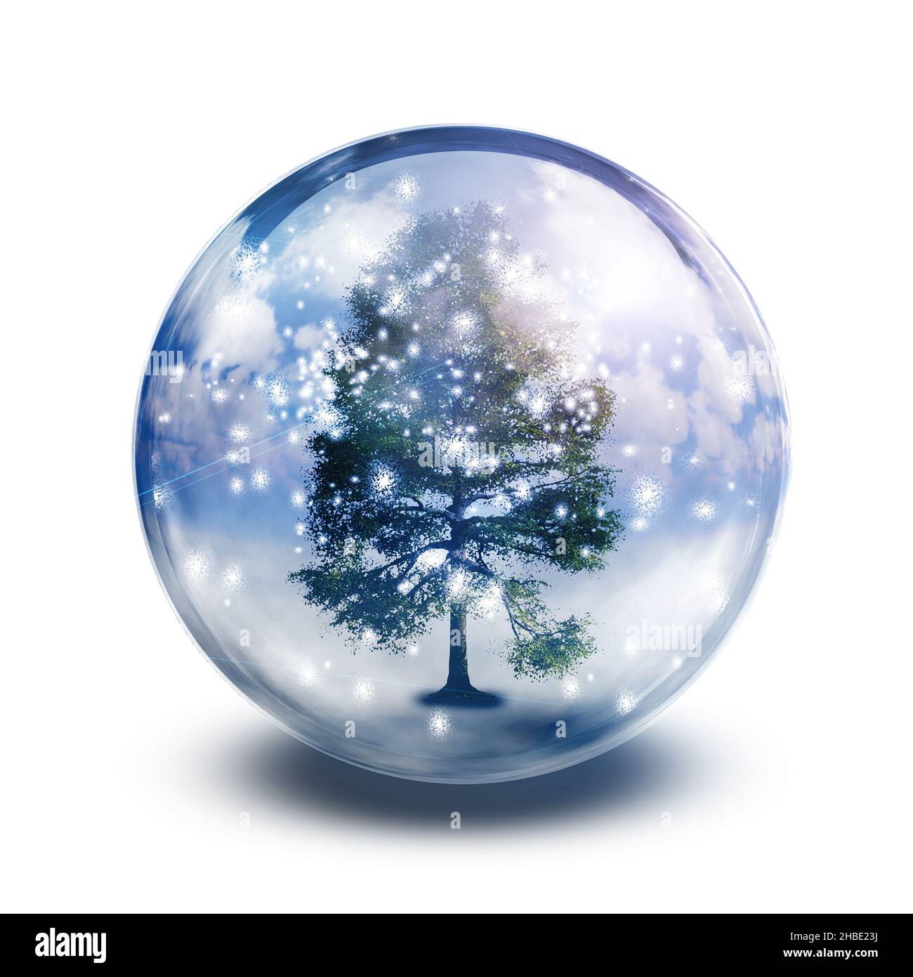 Green tree inside glass sphere. 3D rendering Stock Photo - Alamy