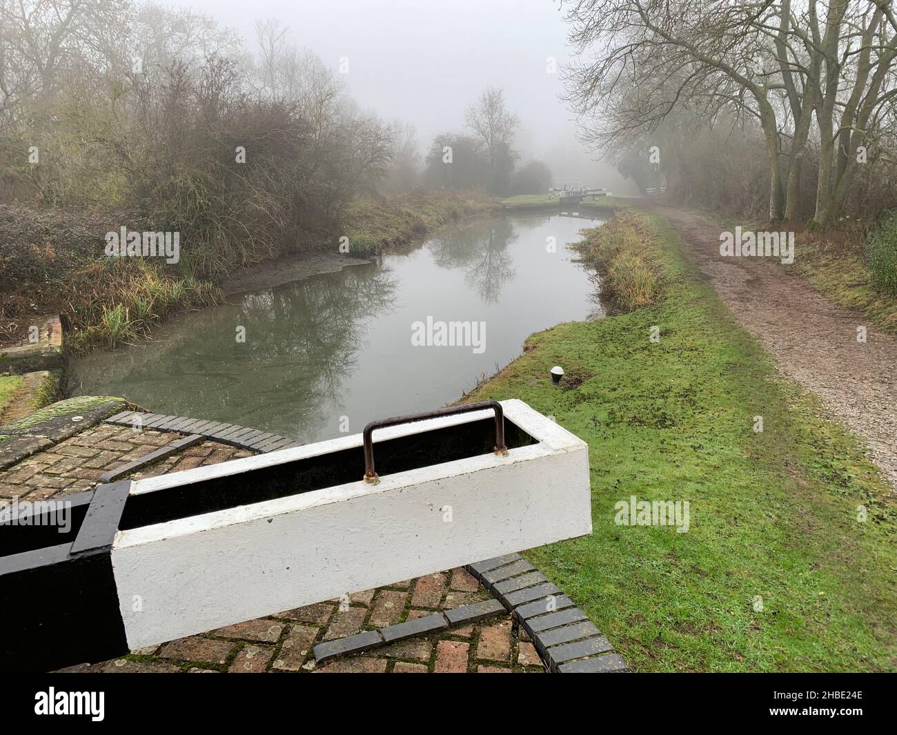 Grand Union Canal Northampton Northamptonshire UK path Lock Gate Gates ...