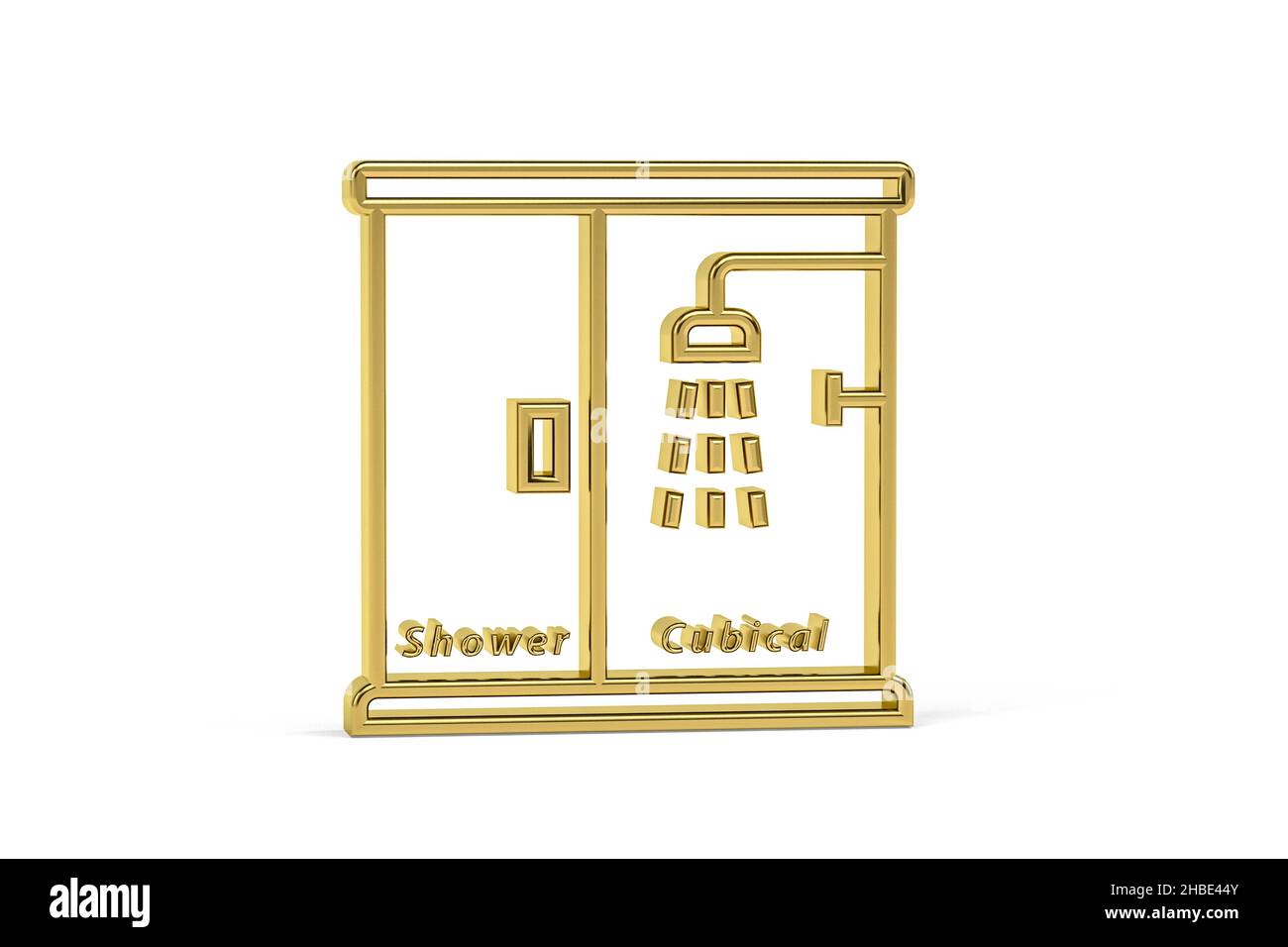 Golden 3d shower cubicle icon isolated on white background - 3d render ...