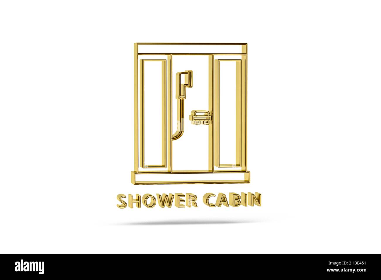 Golden 3d shower cubicle icon isolated on white background - 3d render ...