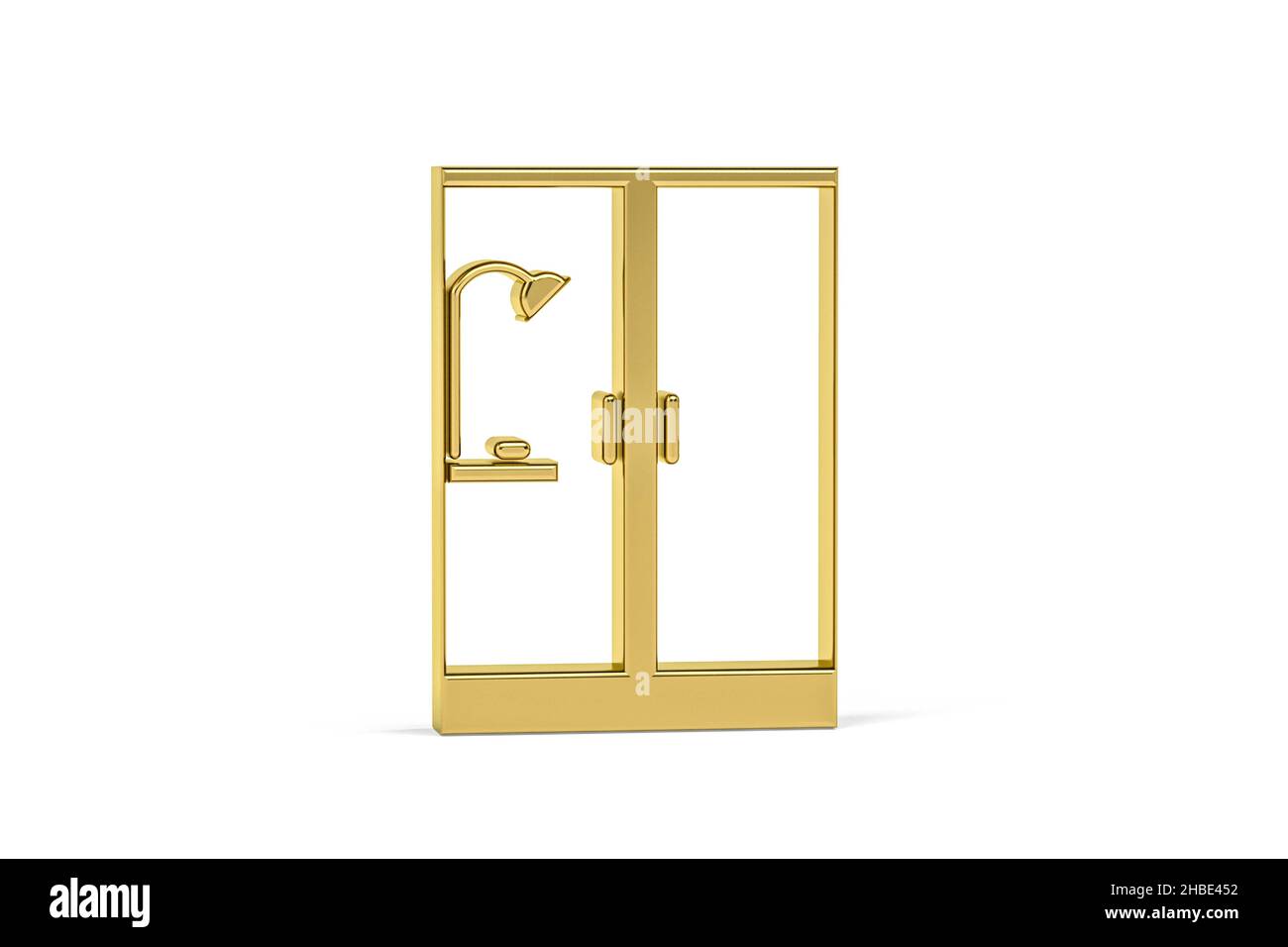 Golden 3d shower cubicle icon isolated on white background - 3d render ...