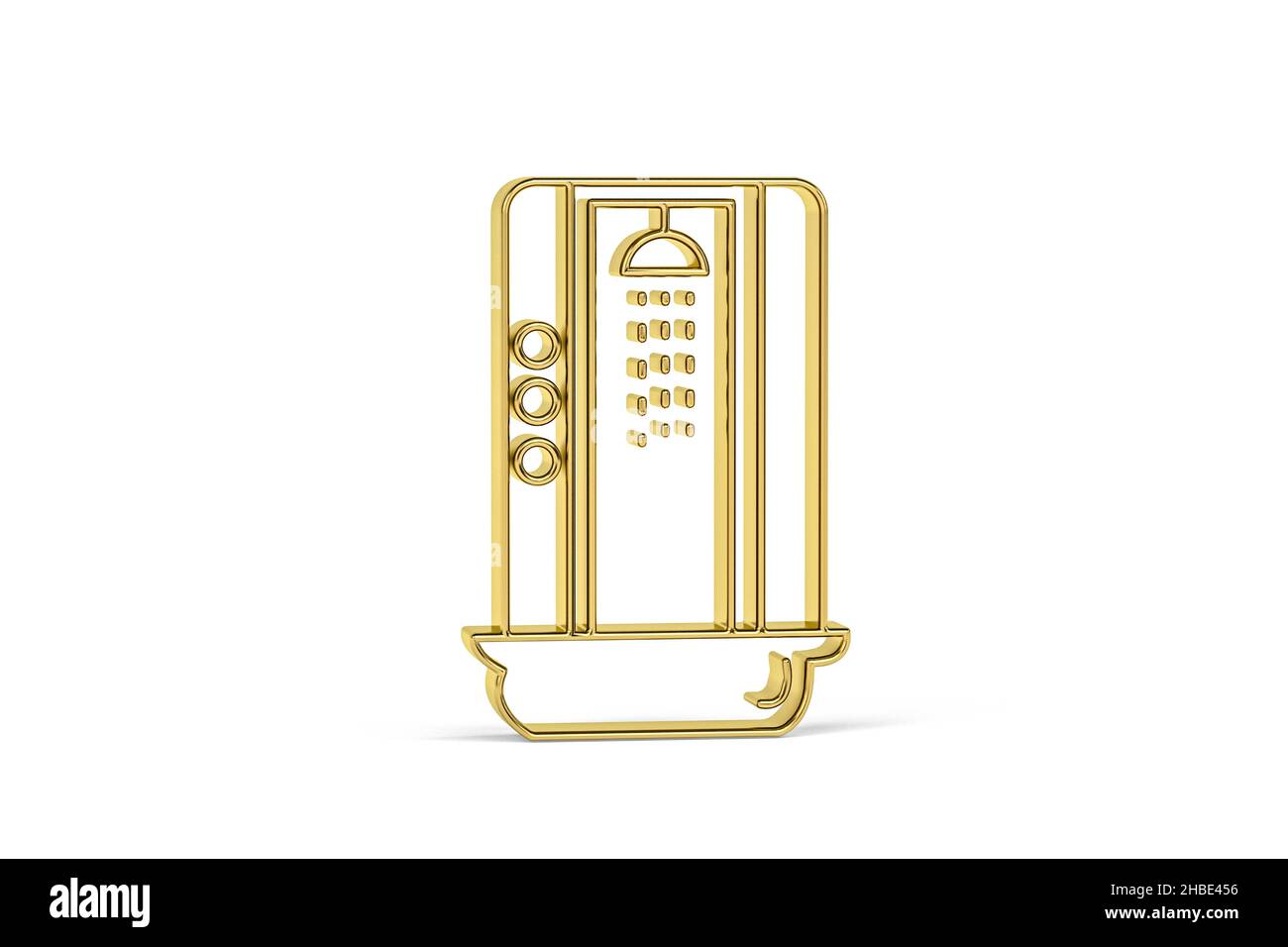 Golden 3d shower cubicle icon isolated on white background - 3d render ...