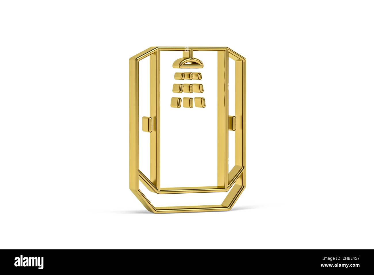 Golden 3d shower cubicle icon isolated on white background - 3d render ...
