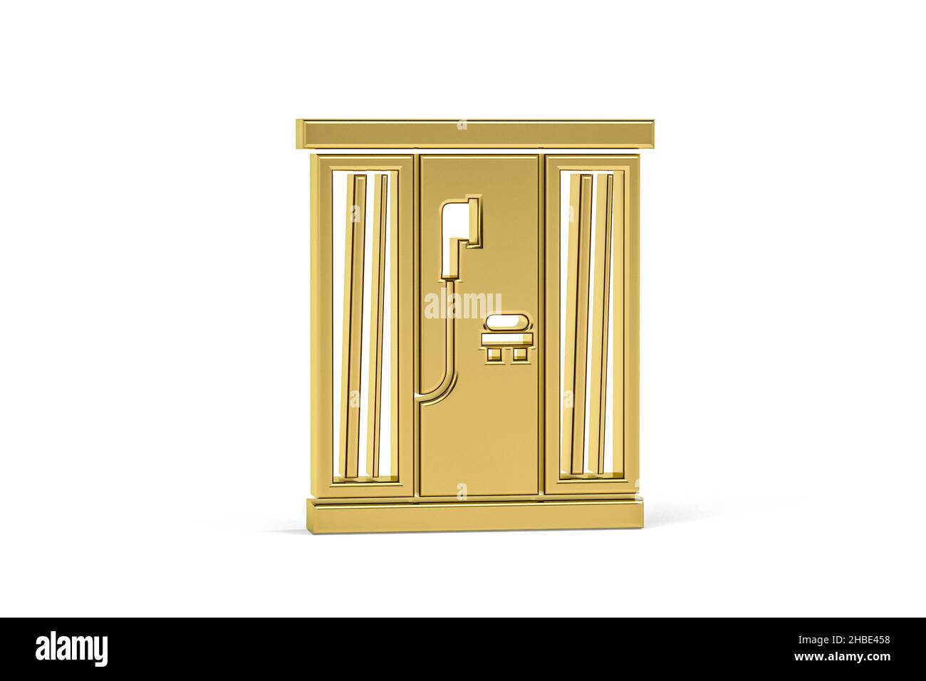 Golden 3d shower cubicle icon isolated on white background - 3d render ...