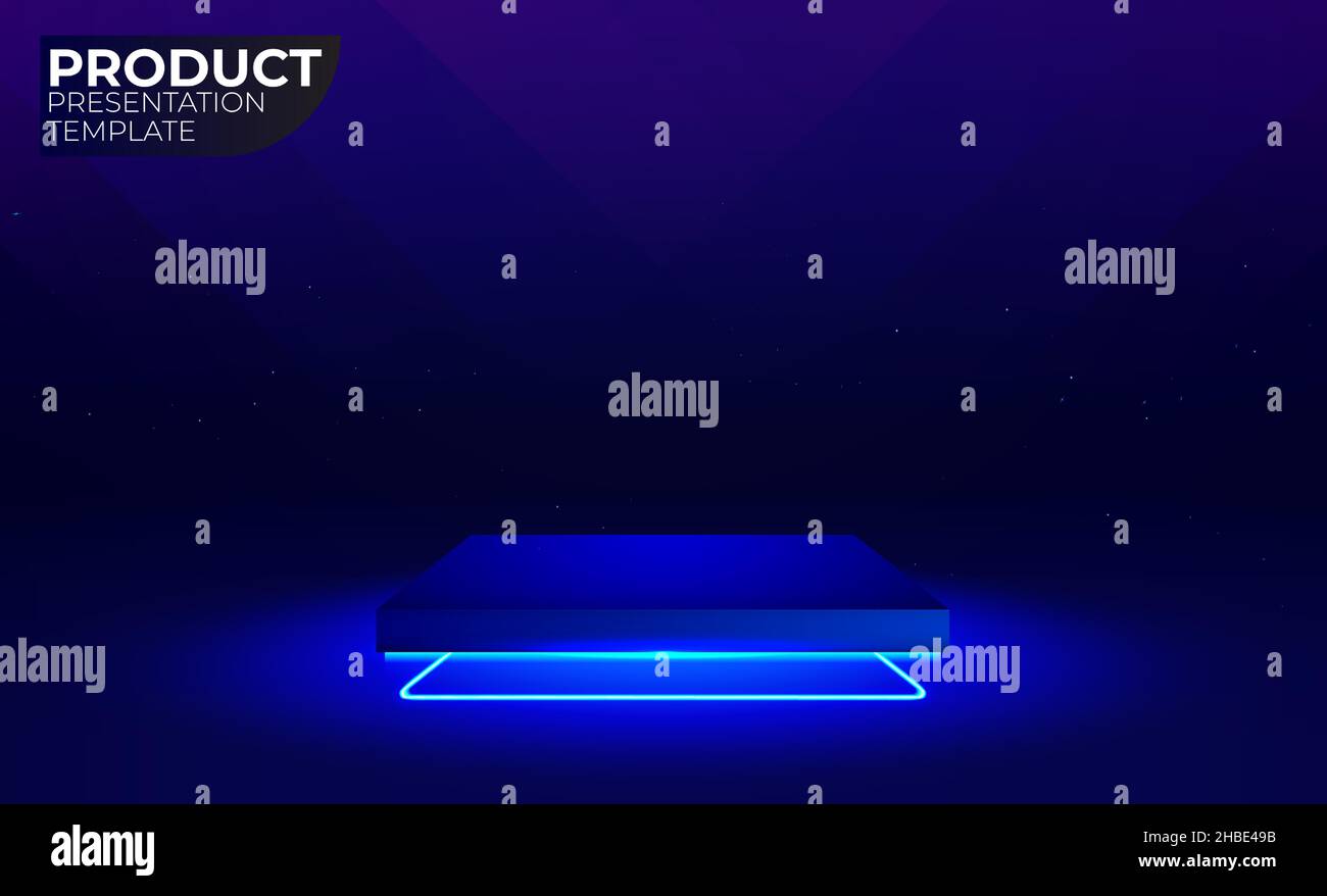 Futuristic sci-fi technology blank platform pedestal with neon lights ...