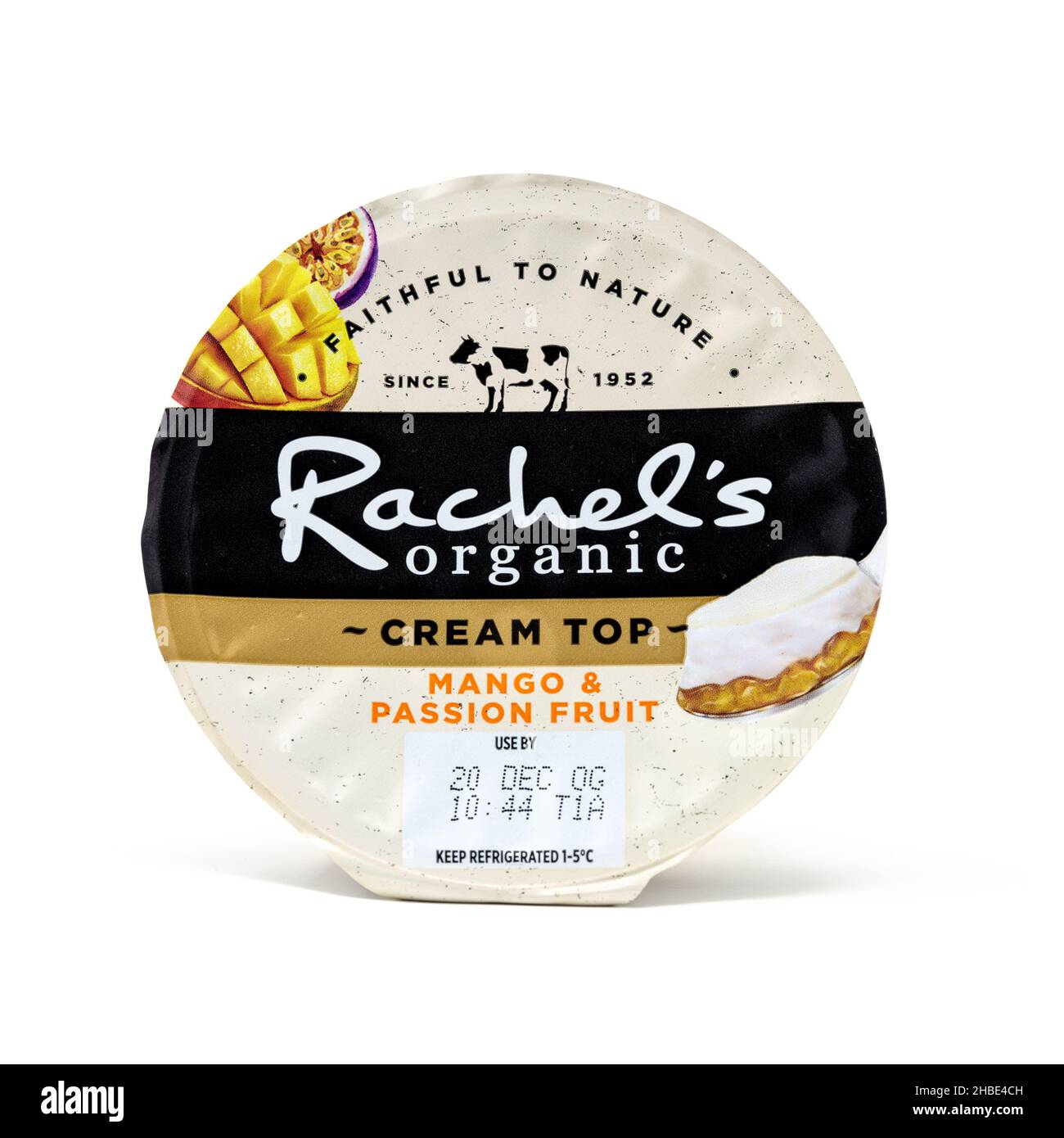 Rachel's Organic Cream Top Mango & Passion Fruit Yogurt Stock Photo - Alamy