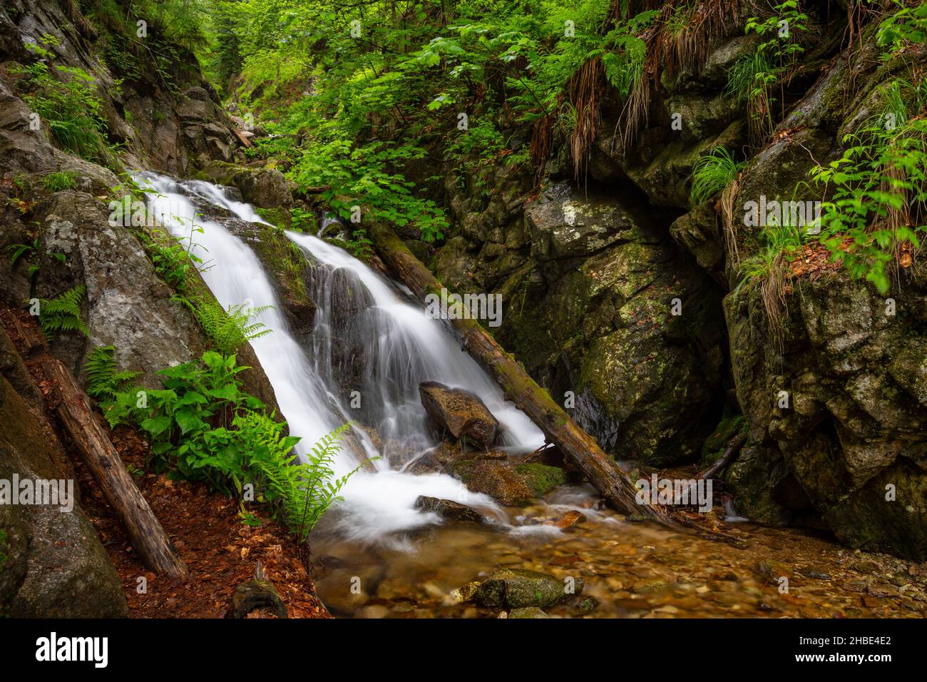 Waterfall on via ferrata higing route in Mala Fatra mountain range near ...