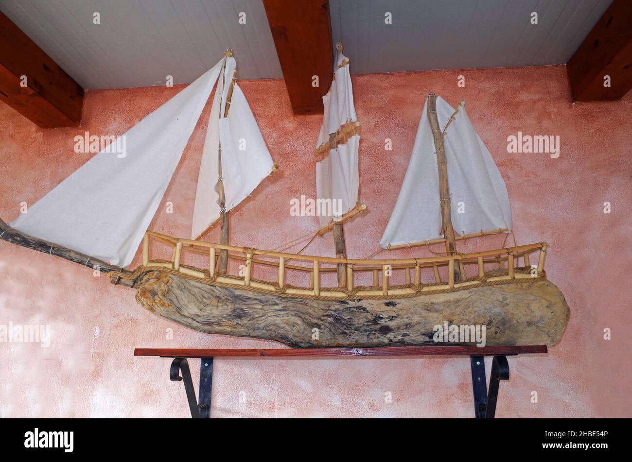 Artistic wooden boat homemade Stock Photo - Alamy