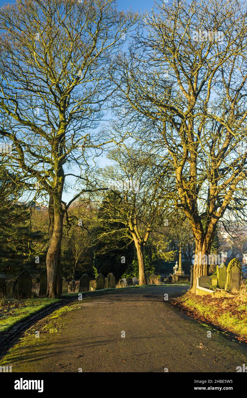 Winter scene at Blackburn Old Cemetery Stock Photo - Alamy