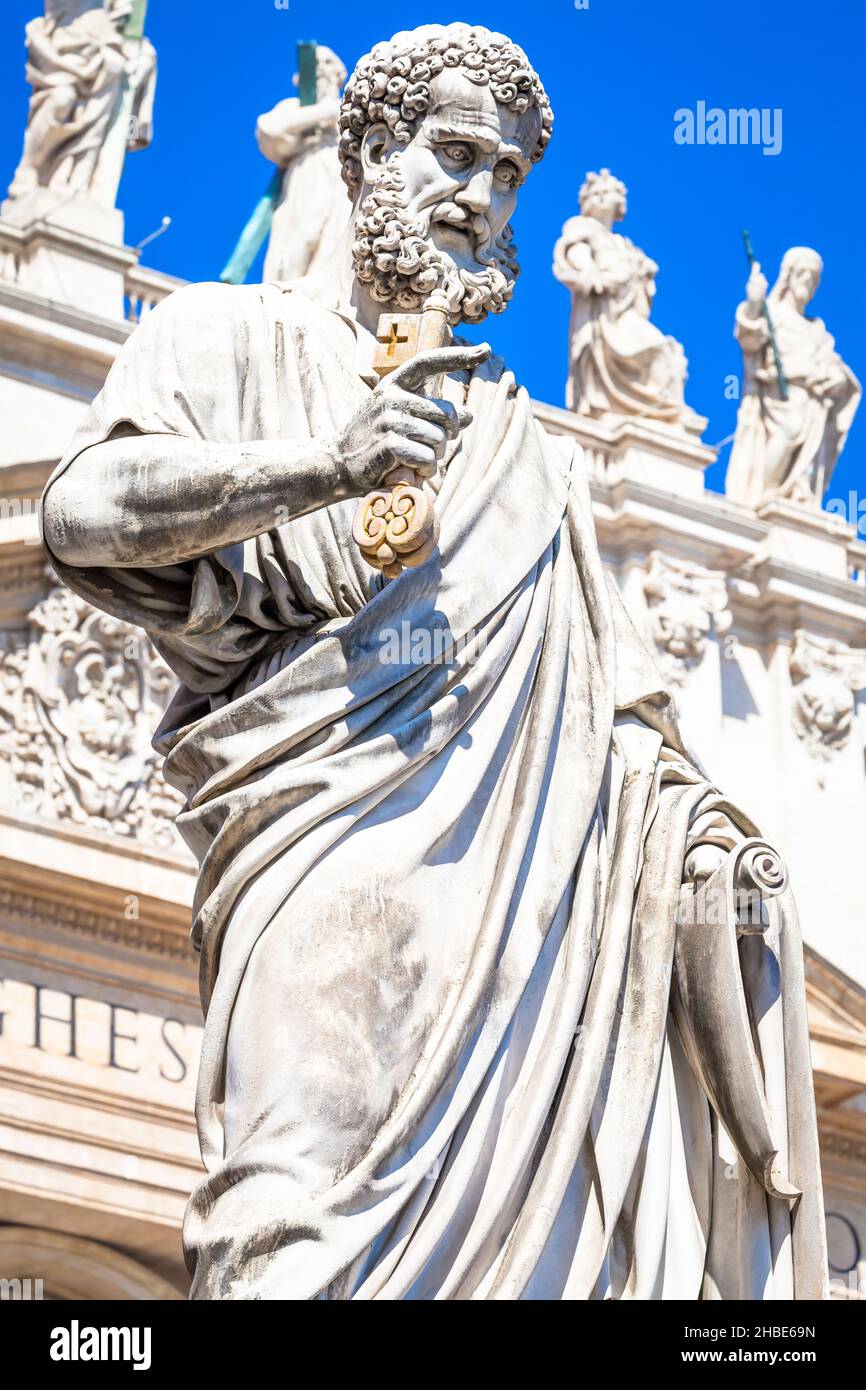 Detail of Saint Peter statue located in front of Saint Peter Cathedral ...