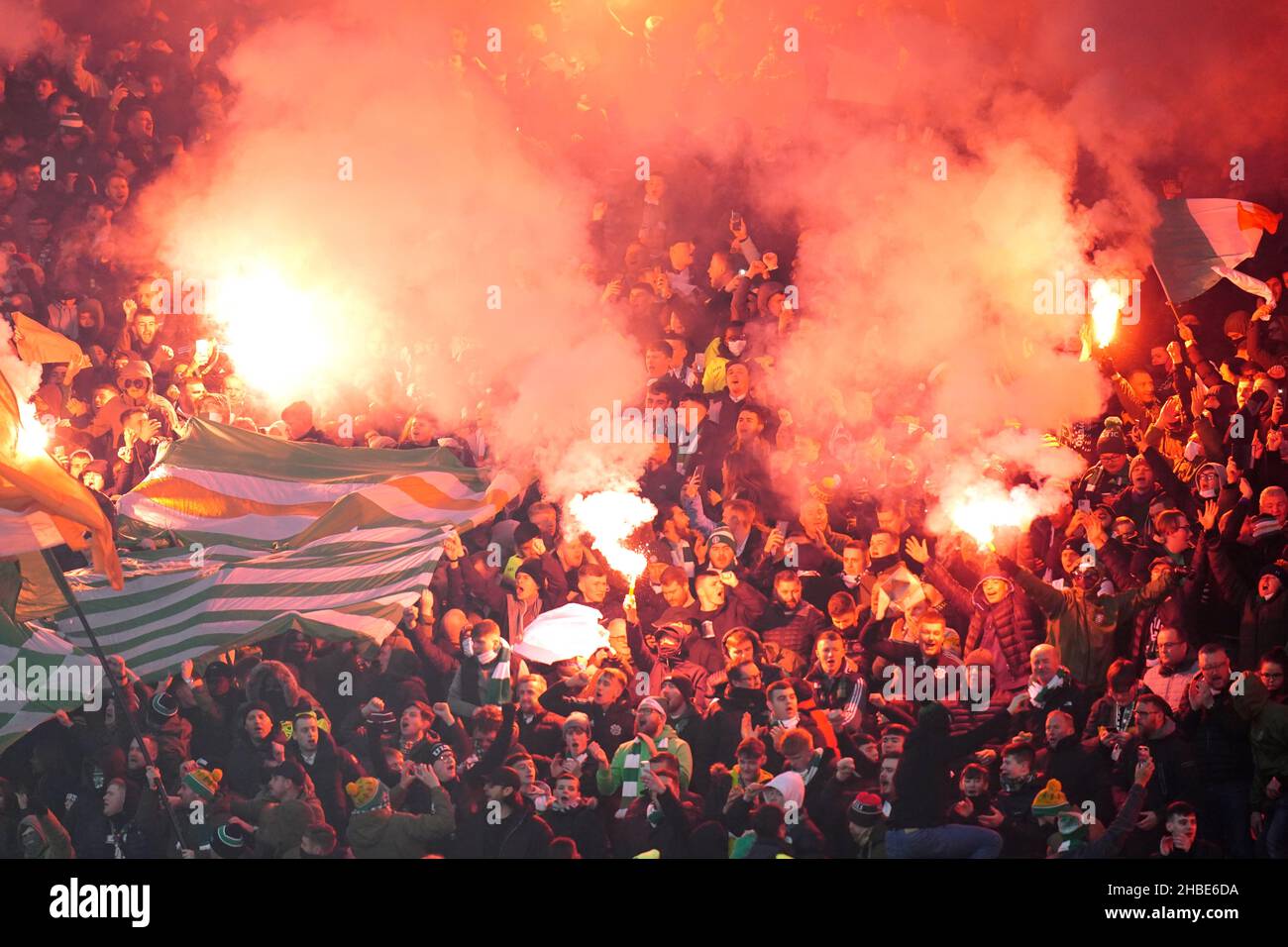 Celtic fans let off flares before kick-off of the Premier Sports Cup ...
