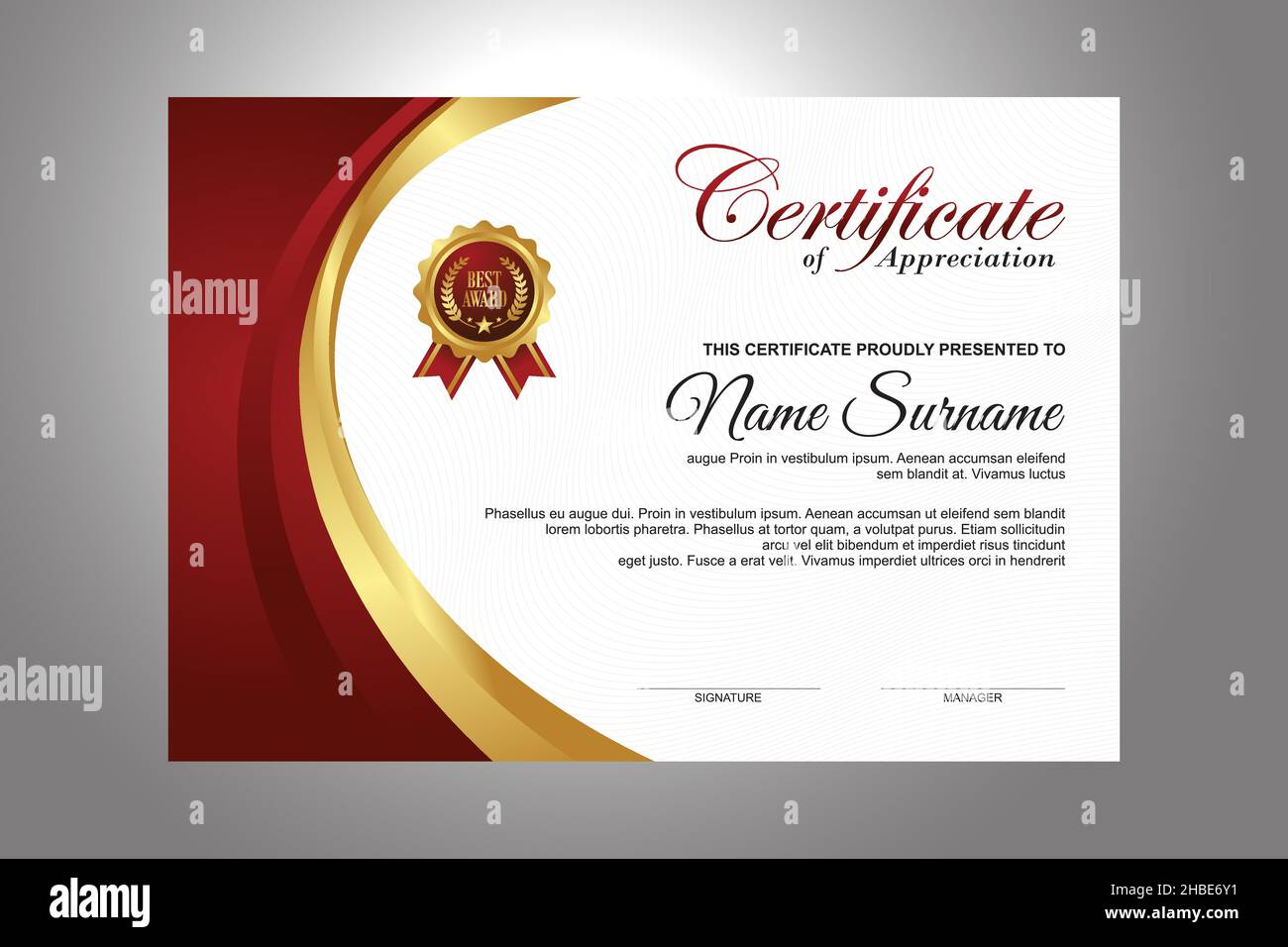 Elegant Certificate Template, flat design with Red and gold color ...