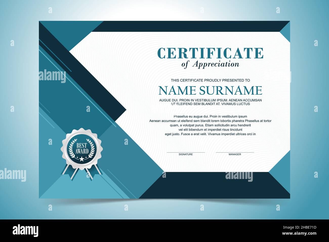 Modern Certificate Template, flat design with Blue and turquoise color ...
