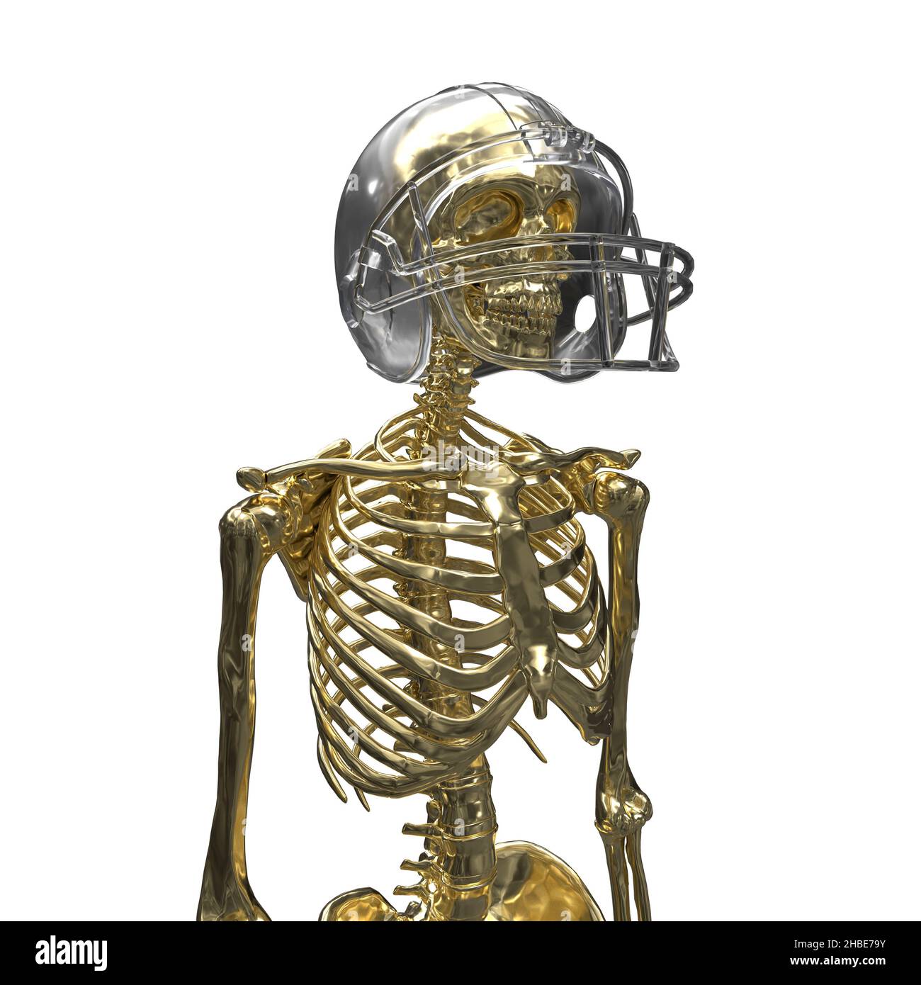 Gold Skeleton with a Clear Football Helmet. With white background Stock ...