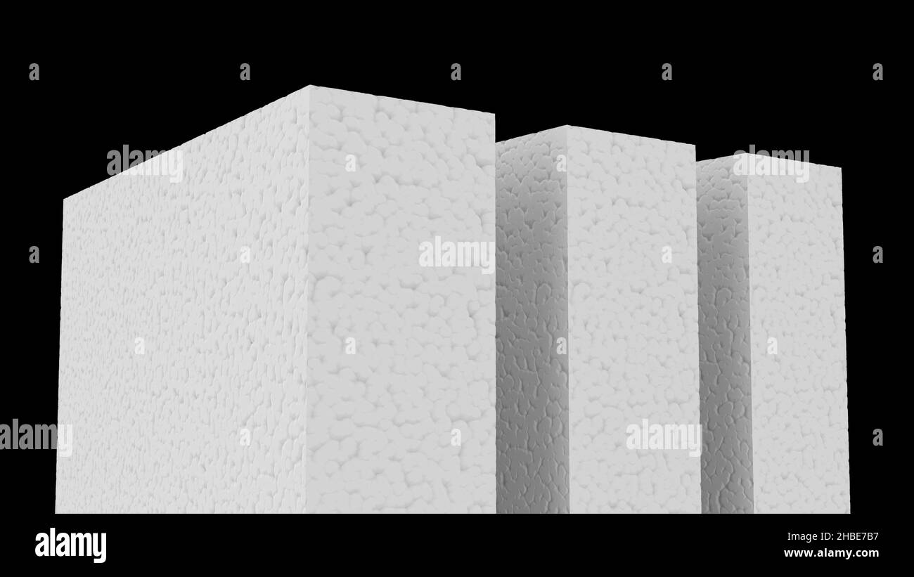 A 3D rendering of stacked styrofoam sheets isolated on a black ...