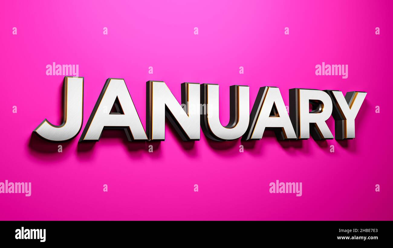 A 3D rendering of January written on a bright pink background for ...