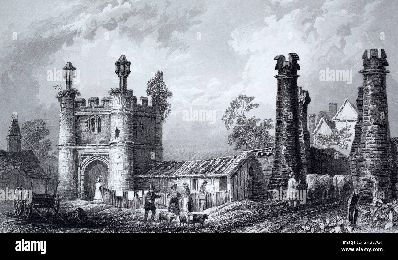 .A historical view of the remains of Beckingham Hall, Essex, England ...