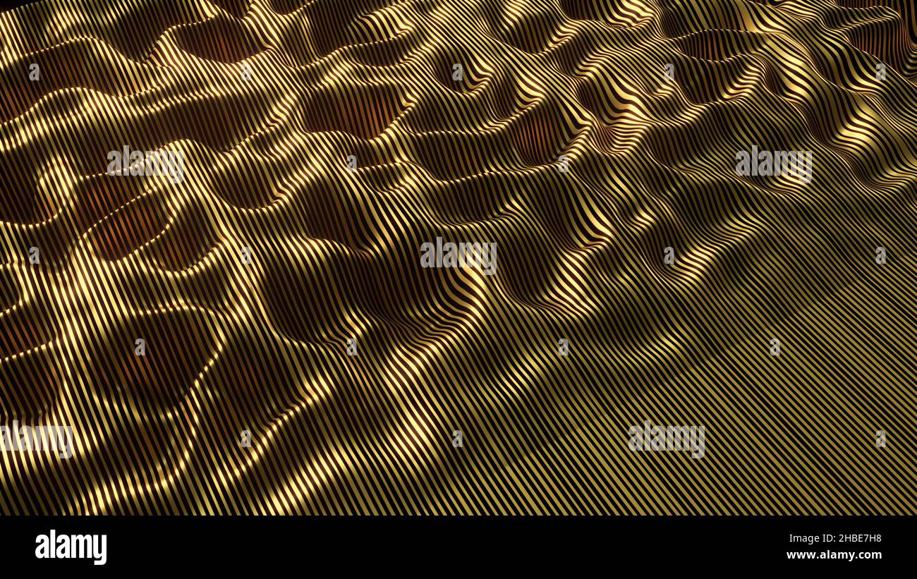 A 3D rendering of shiny gold textured waves for wallpapers and ...