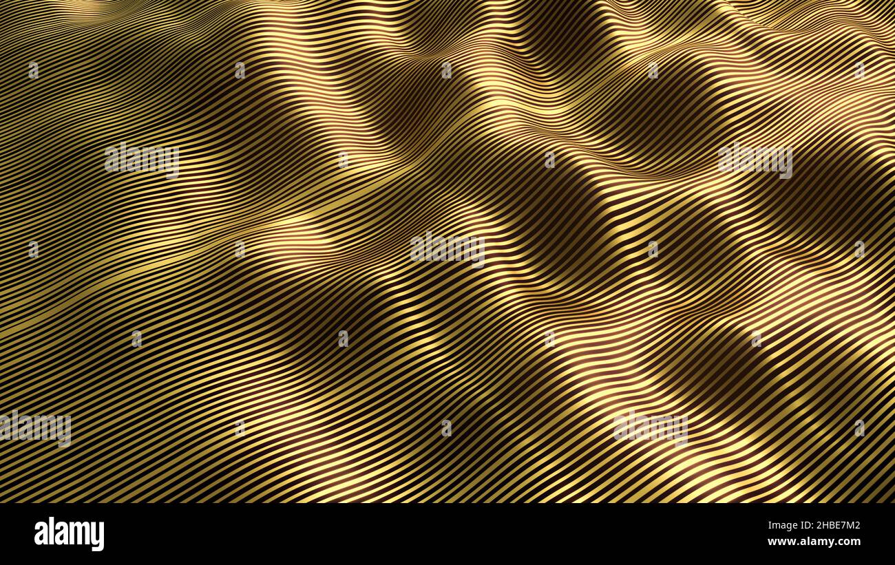 A 3D rendering of shiny gold textured waves for wallpapers and ...