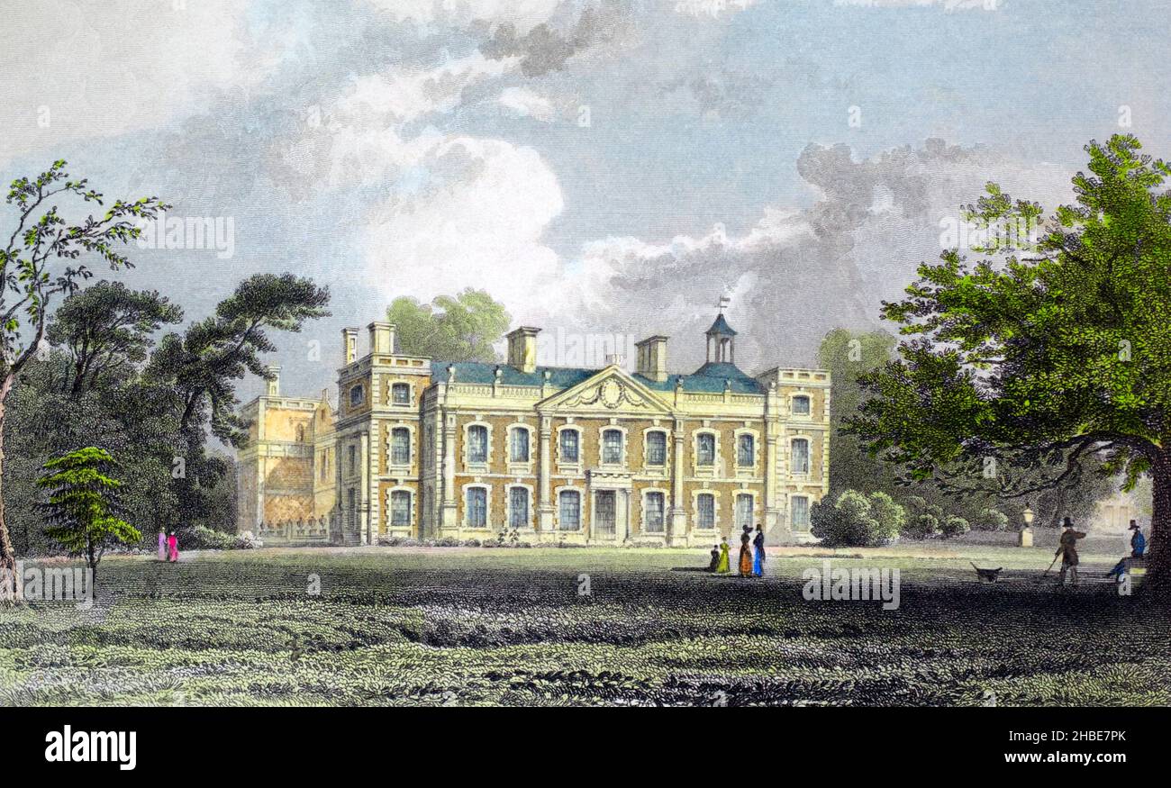 A historical view of the stately home Hill Hall near Epping, Essex ...