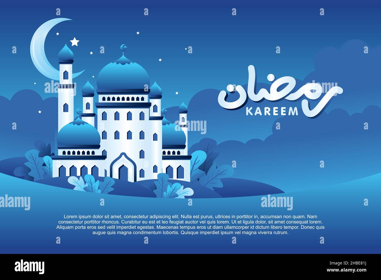 Ramadan kareem landscape, Panorama of Night landscape with blue flat ...