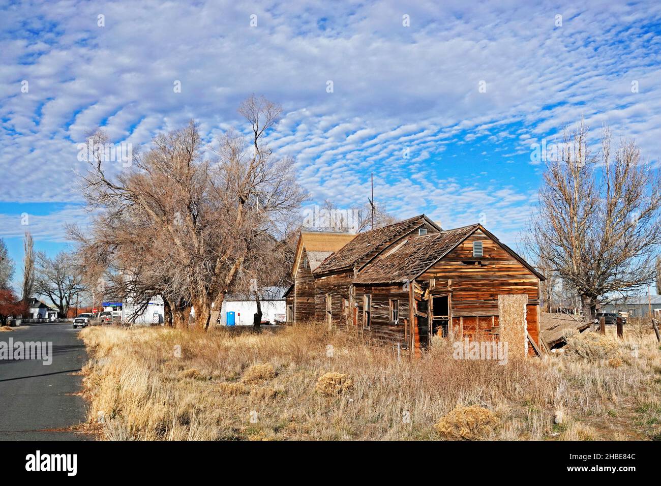An ancient, abandoned wooden house in Silver Lake, Oregon beneath a ...