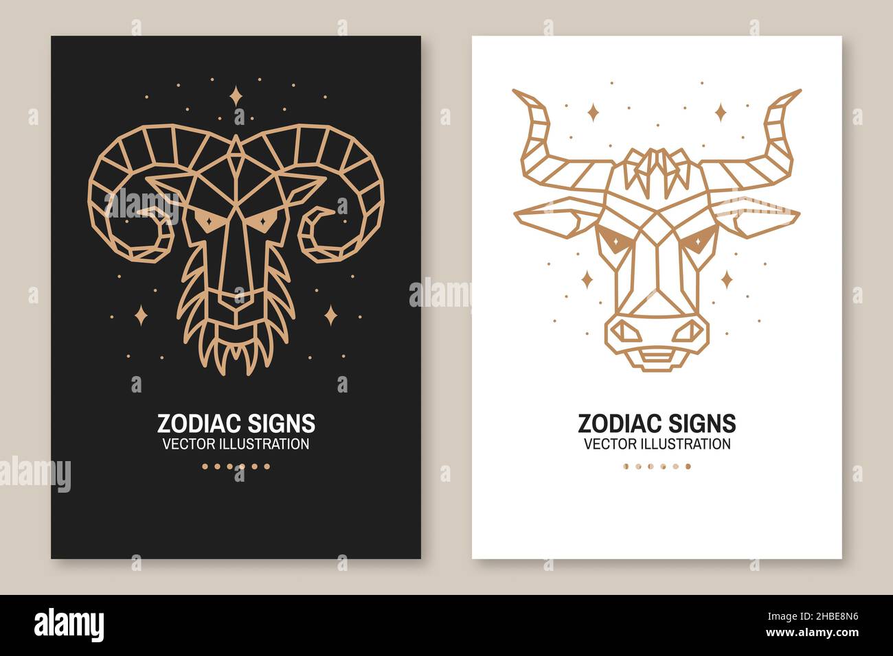 Set of Zodiac astrology horoscope signs aries and taurus flyer, brochure, banner, poster. Vector ...