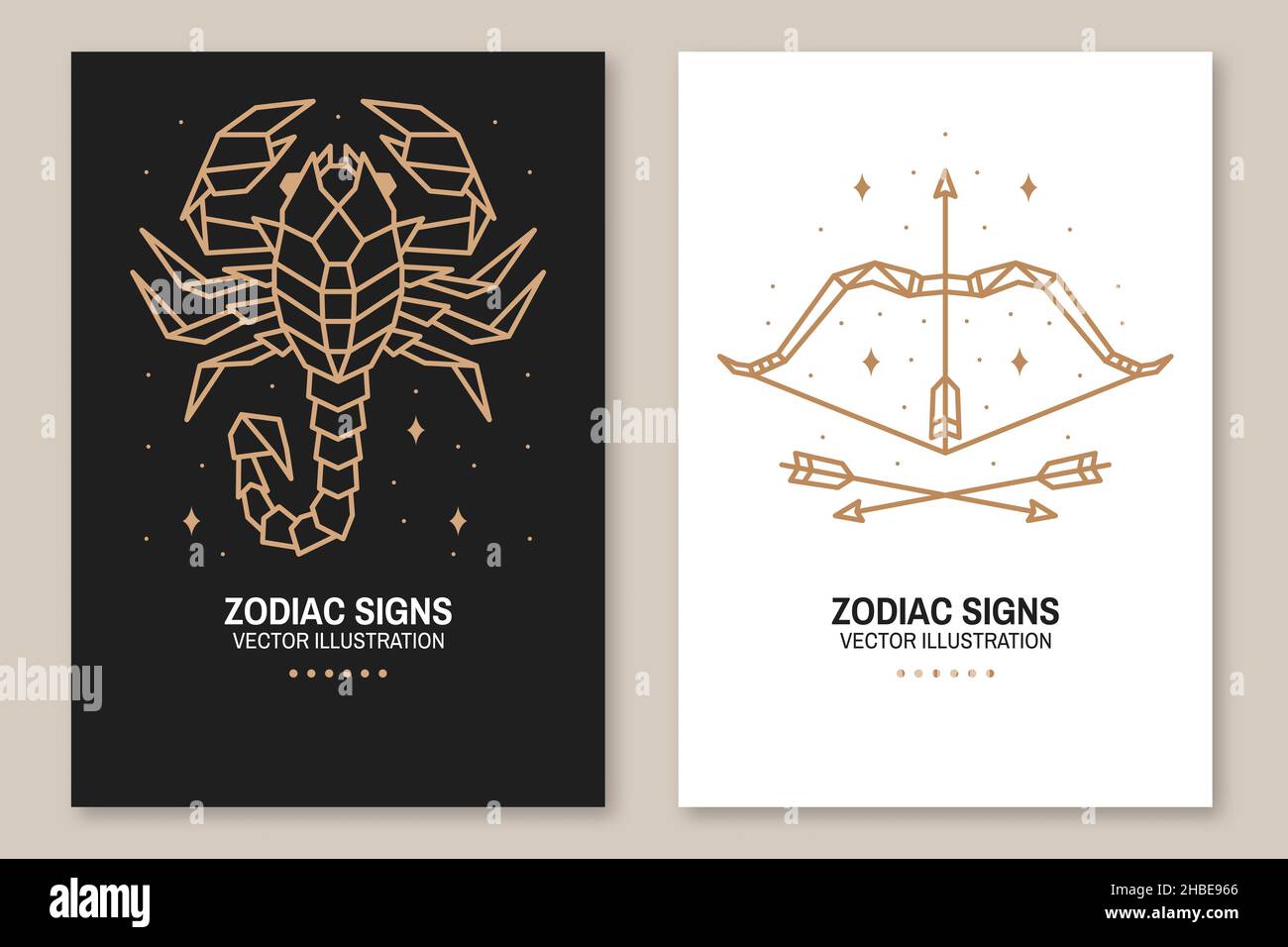 Set of Zodiac astrology horoscope signs scorpio and sagittarius flyer ...
