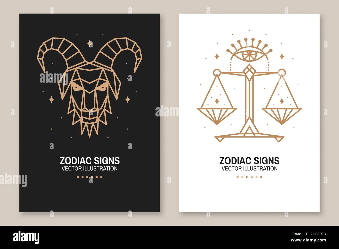 Set of Zodiac astrology horoscope signs capricorn and libra flyer ...