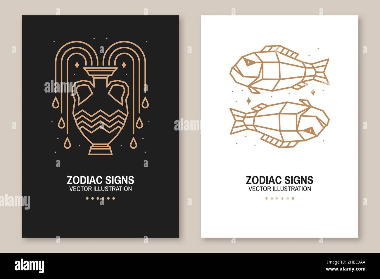Set of Zodiac astrology horoscope signs aquarius and pisces flyer ...