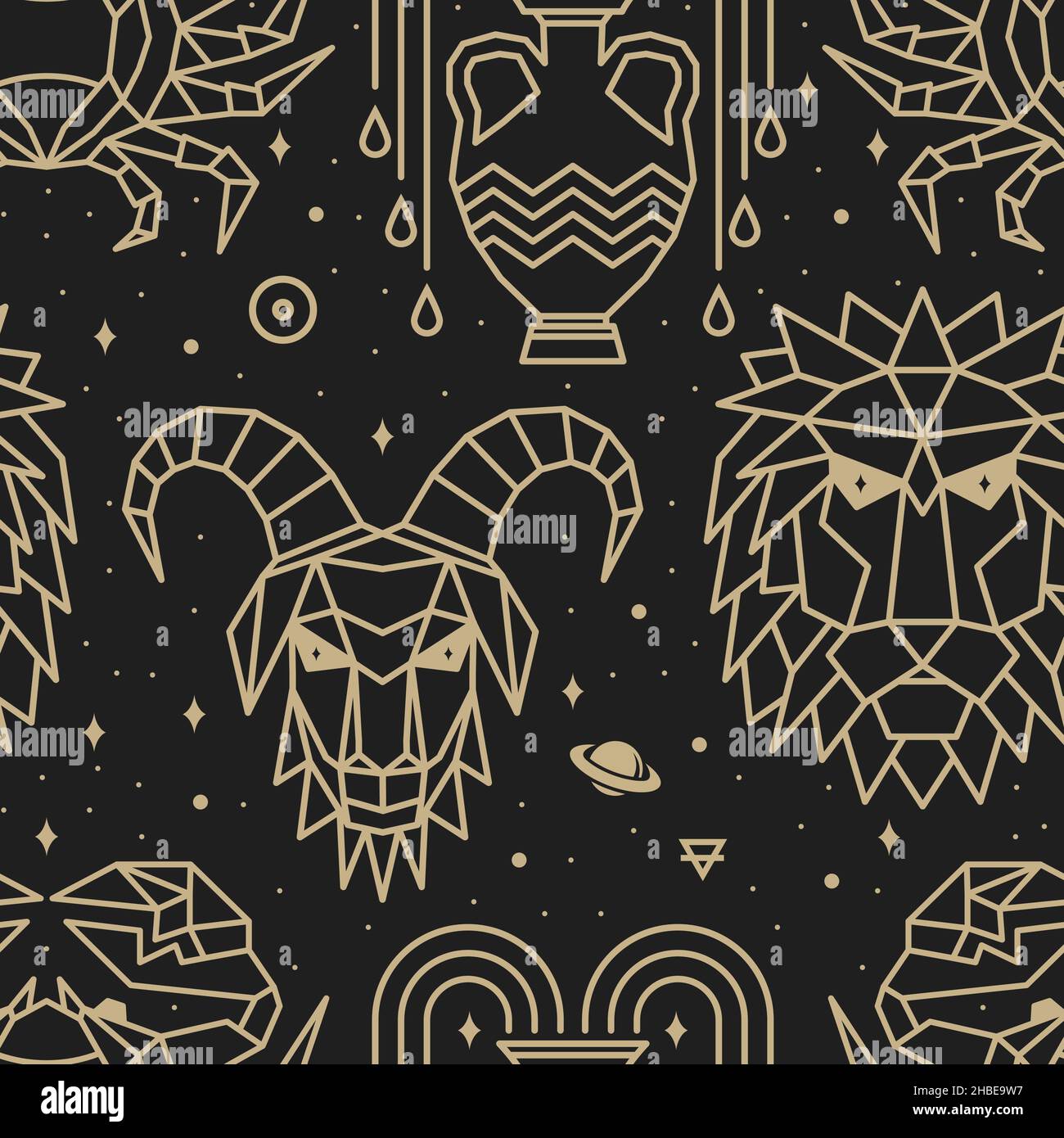 Seamless pattern - signs of the zodiac. Gold illustration of ...