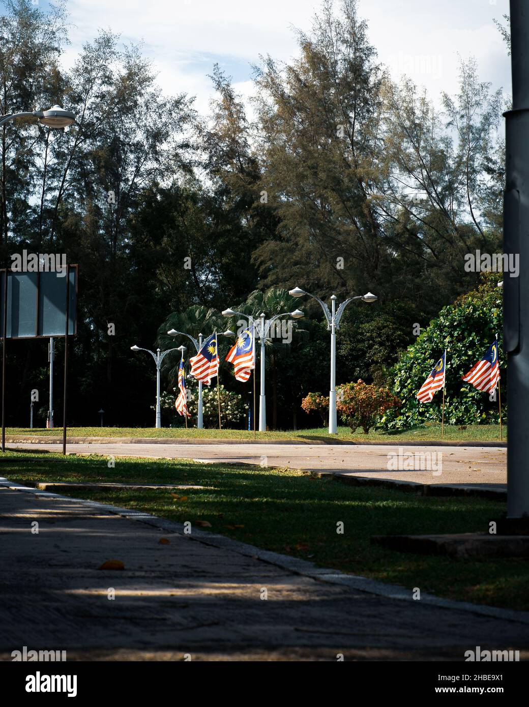 Malaysia flags known as Jalur Gemilang waving on the street due to the ...