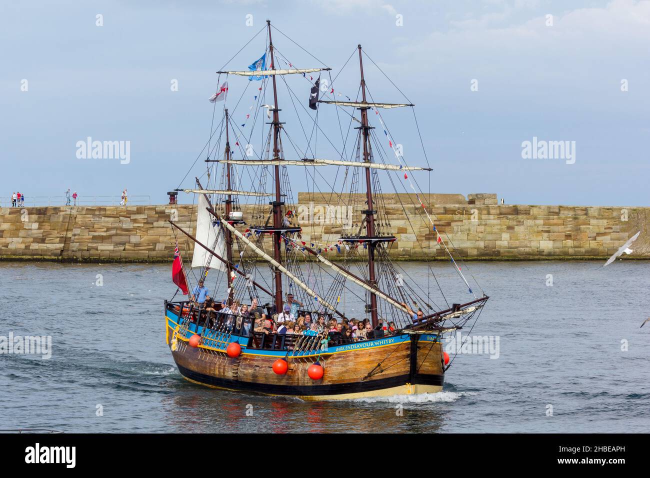 Whitby harbour and the Bark Endeavour Whitby Stock Photo - Alamy