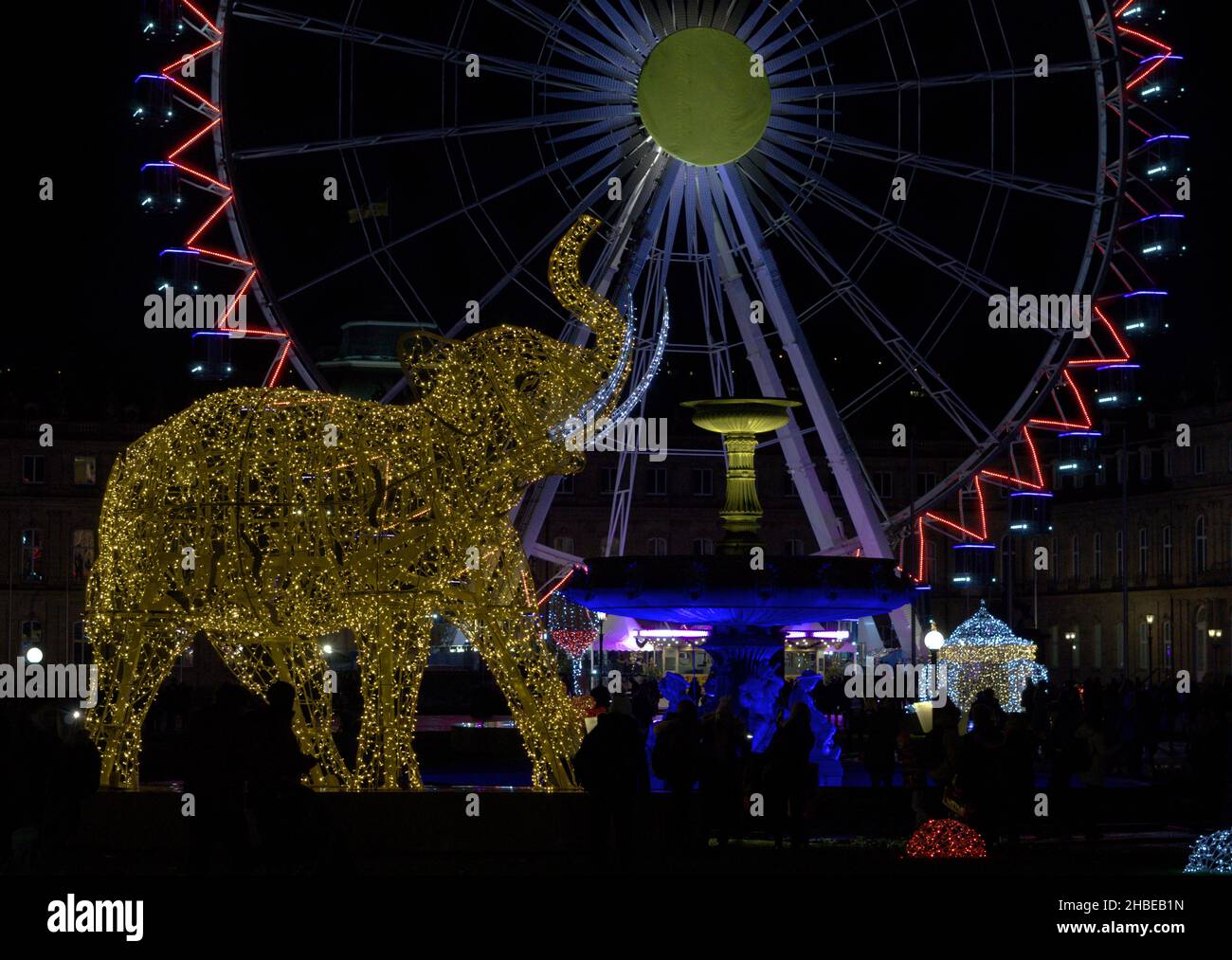 Colorful lights with an elephant and giant wheel Stock Photo - Alamy
