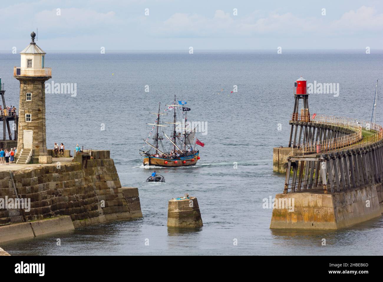Whitby harbour and the Bark Endeavour Whitby Stock Photo - Alamy