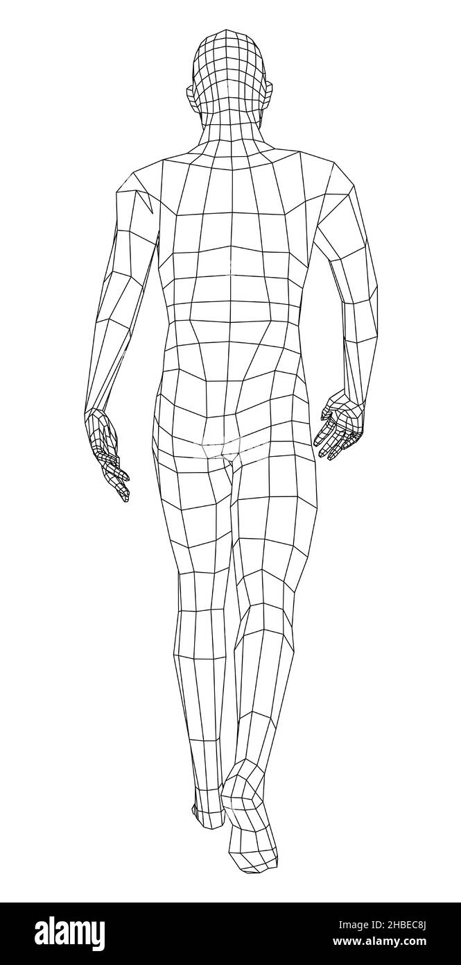 Wireframe walking man. 3d illustration Stock Photo - Alamy