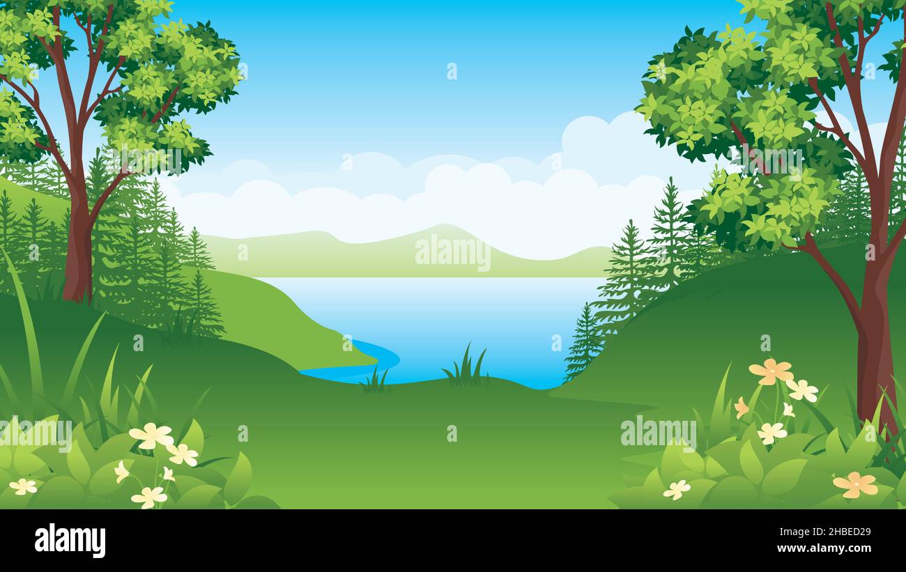 Lake beautiful spring scenery Stock Vector Images - Alamy
