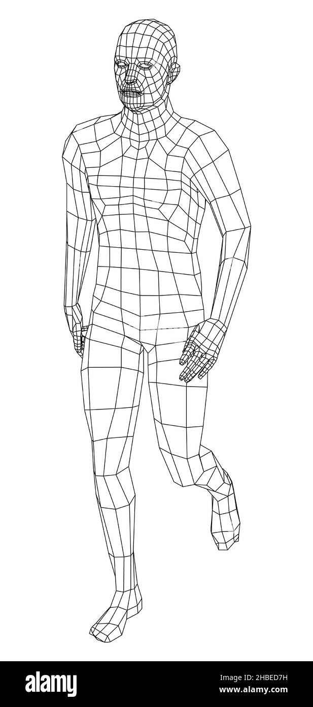 Wireframe walking man. 3d illustration Stock Photo - Alamy