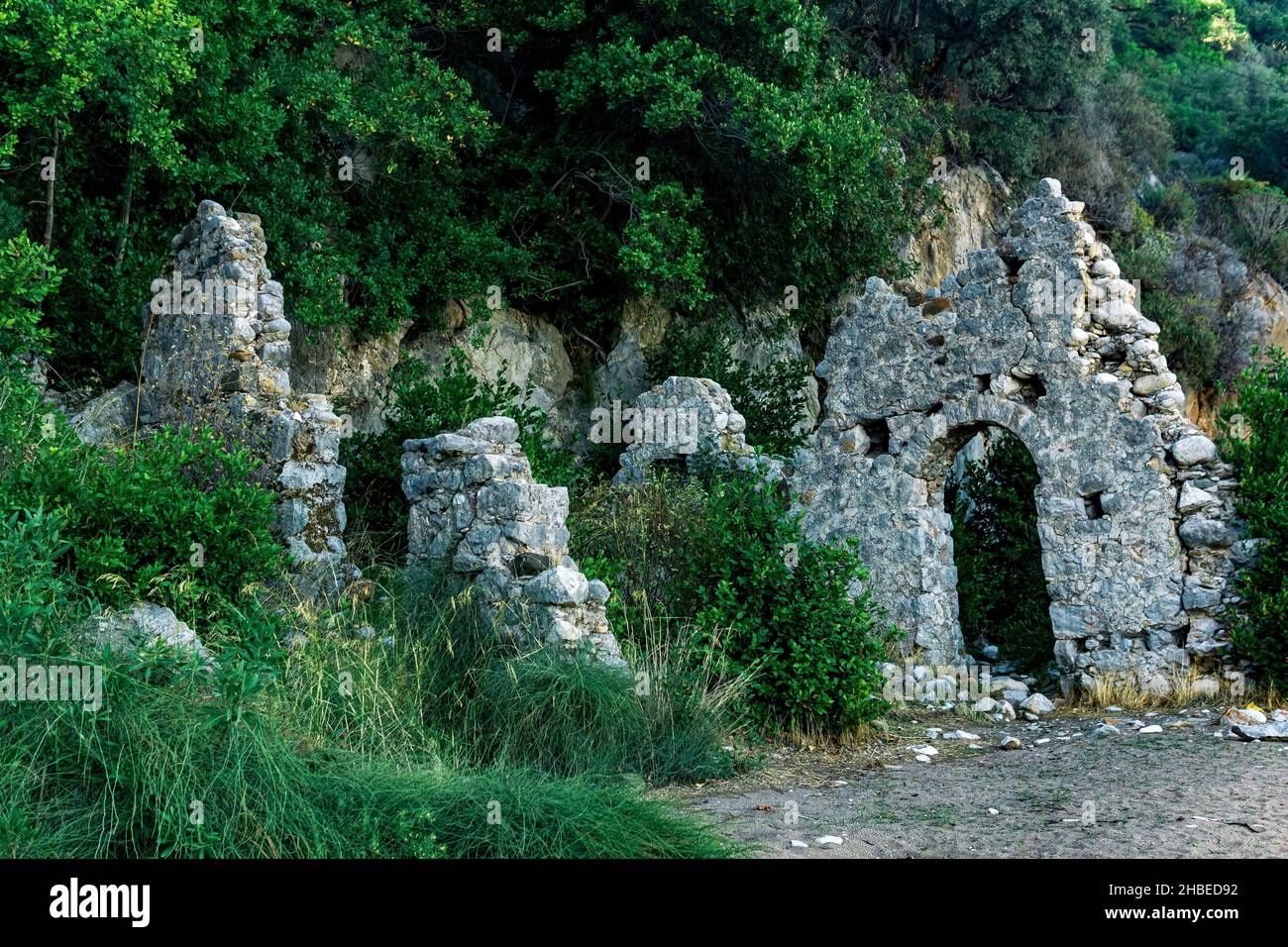 ruins of ancient building on the background of mountains in the antique ...