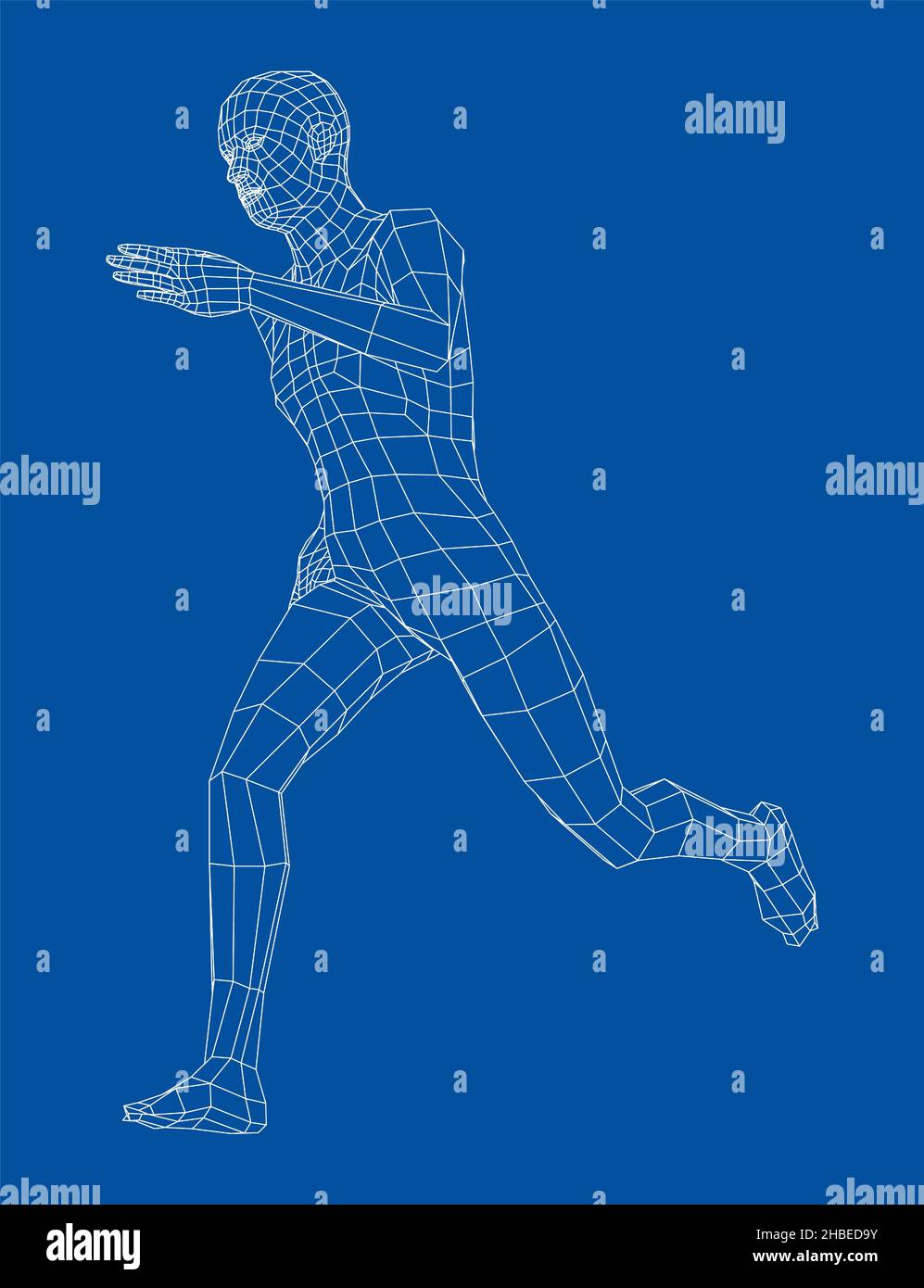 Wireframe running man. 3d illustration Stock Photo - Alamy