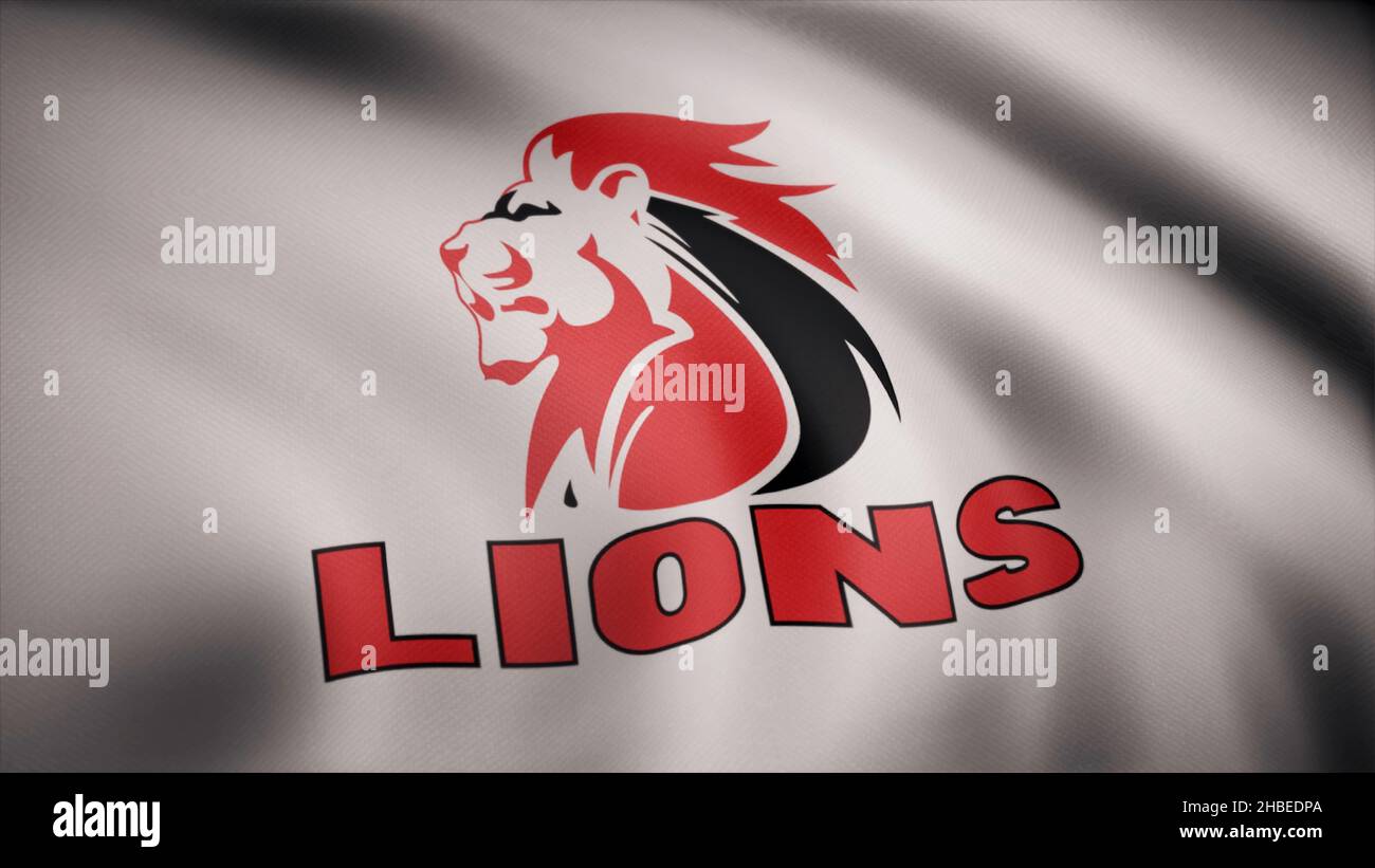 Animation of flag with symbol of Rugby Lions Stock Photo - Alamy