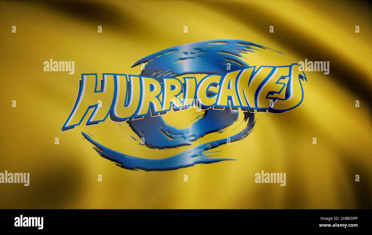 Animation of flag with symbol of Rugby Hurricanes Stock Photo - Alamy