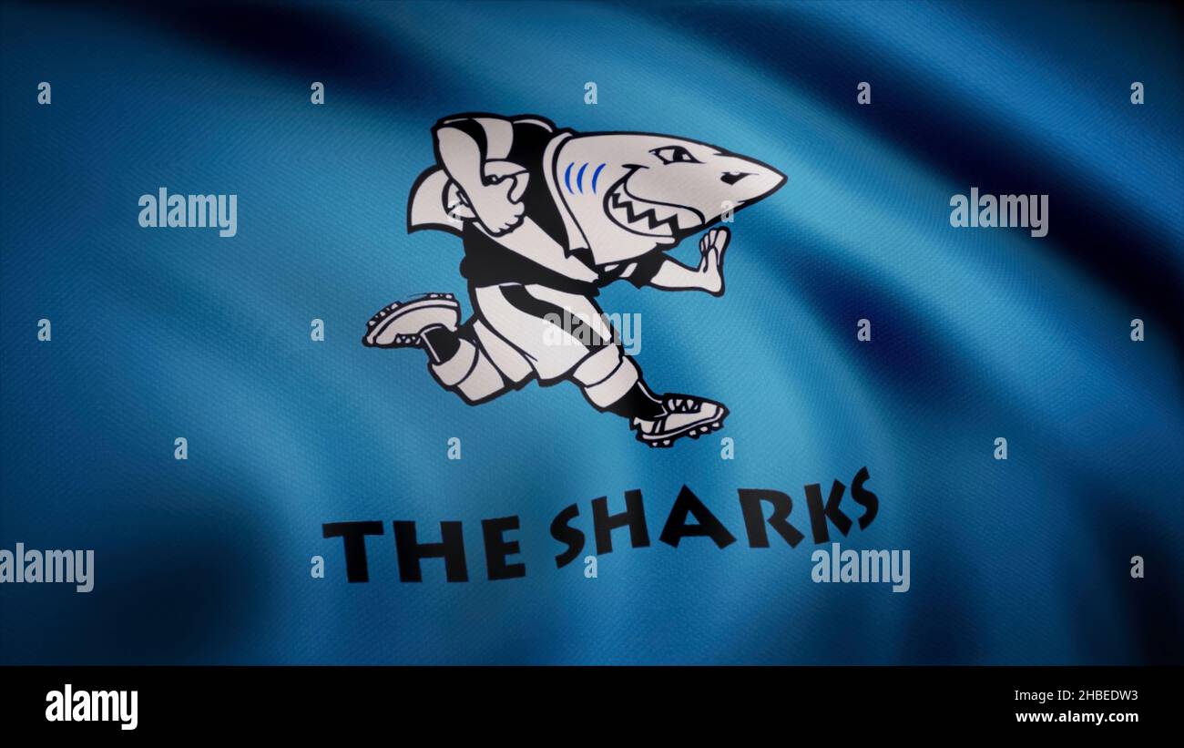 Animation of flag with symbol of Rugby Sharks Stock Photo - Alamy